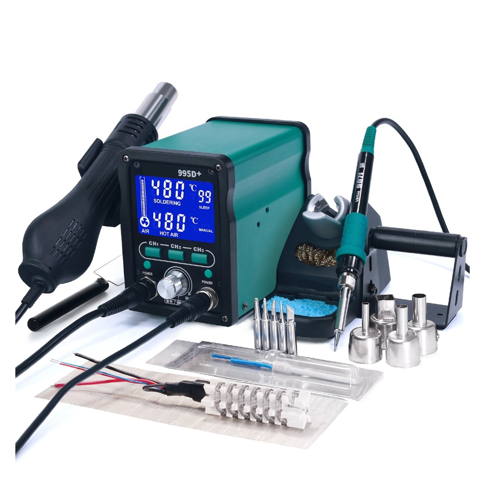 995D+SMD Soldering Station With Pluggable Hot Air Gun Soldering Iron ...