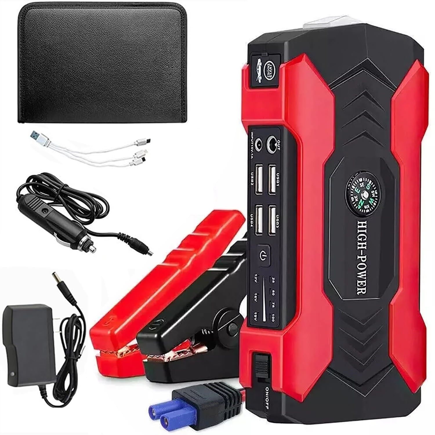 99800mAh Car Jump Starter & Power Bank, 1000A Peak Current, 4 USB Ports ...