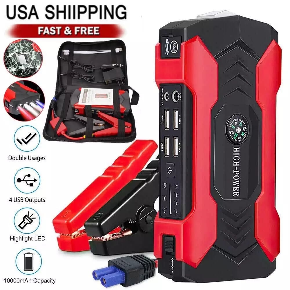 99800mAh Portable Car Jump Starter with 4 USB Outputs, 12V 6.0L Gas & 3 ...