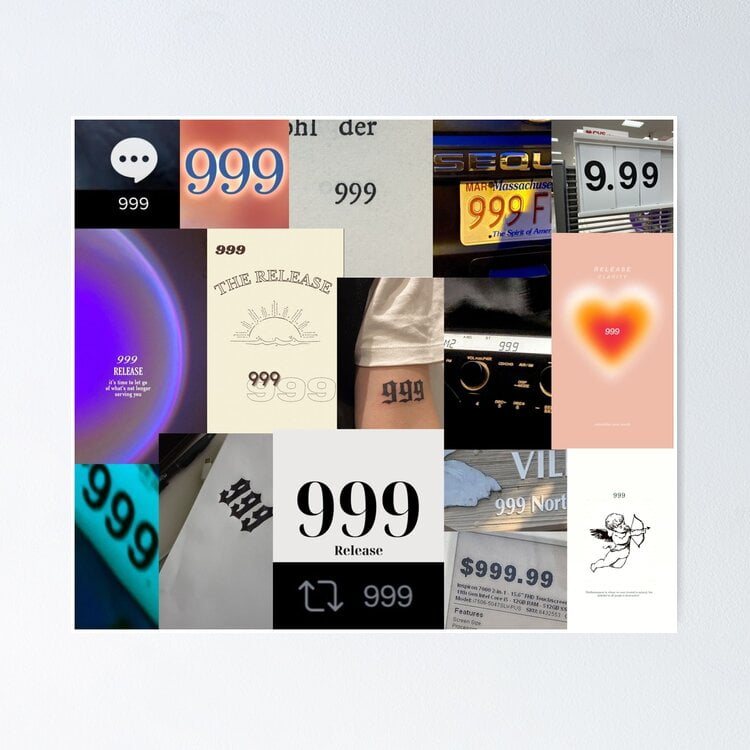 999 Angel Number Aesthetic Collage Poster- Unframed Poster | Wall Art ...