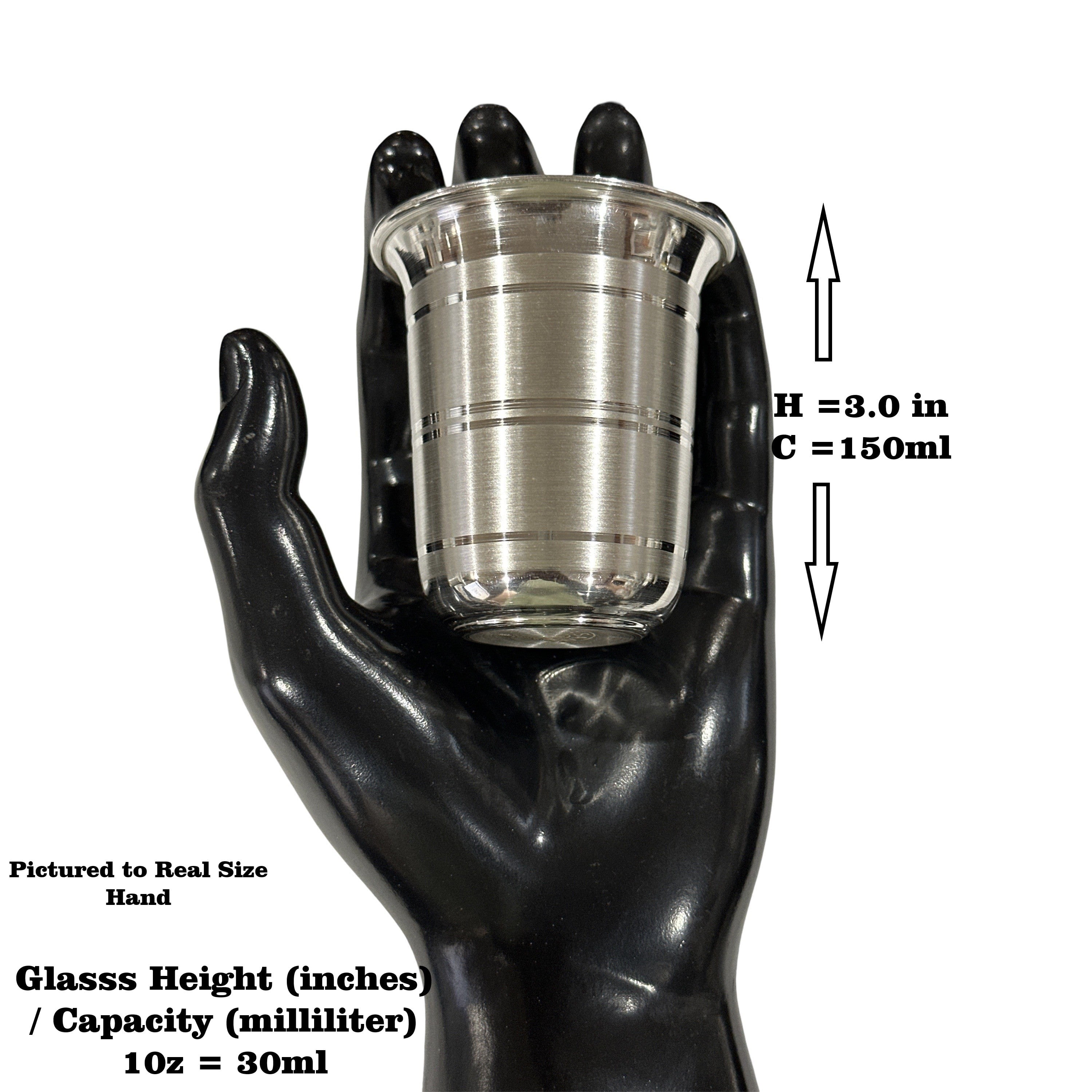 999 Pure Silver Hallmarked Glass - Style#01 Glass Height & Capacity: 3. ...