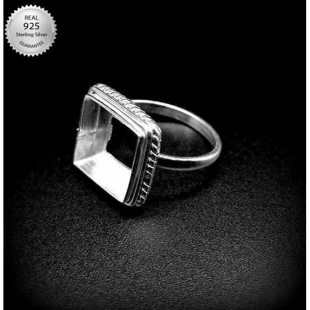 999 Sterling Silver Square Shape Ring Bezel Setting, Blank Ring Base ...