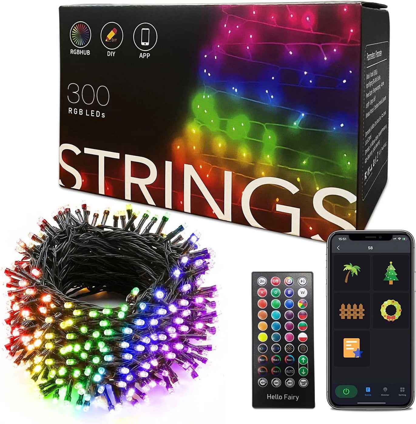99FT 300LED Dynamic Smart Programmable Holiday Decor RGB String Lights ...