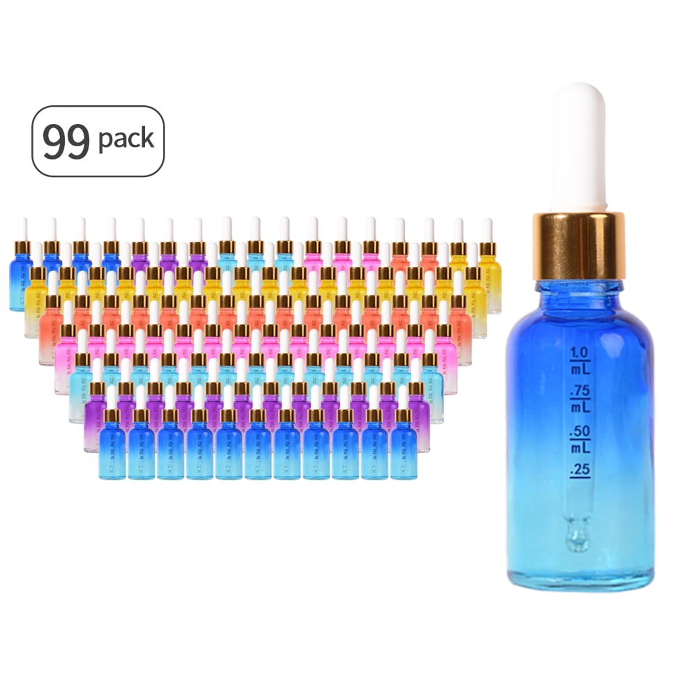 99 Pack 1oz Rainbow Colored Glass Bottles 30ml with Golden Caps, Extra ...