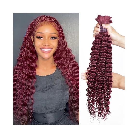 99j Burgundy Bulk Human Hair for Braiding 100g/Bundle Deep Wave No Weft ...