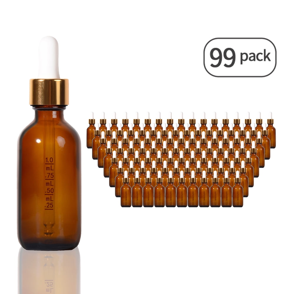 99Pcs 2oz Amber Glass Dropper Bottles with Golden Cap,Tincture ...
