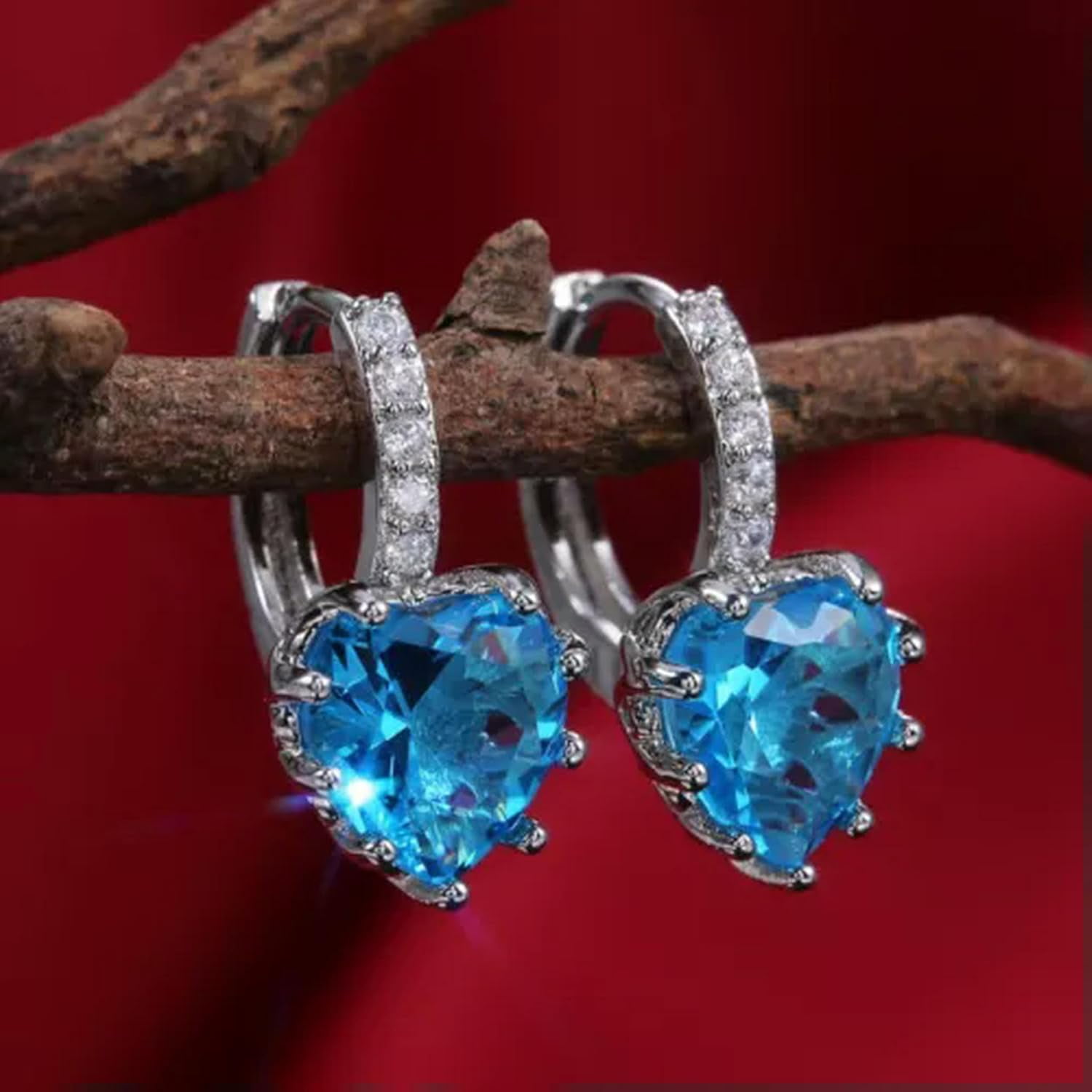 9Colors Elegant Heart Cubic Zircon Jewelry Charm Women 925 Silver Filled Drop Earring-Sea Blue ...