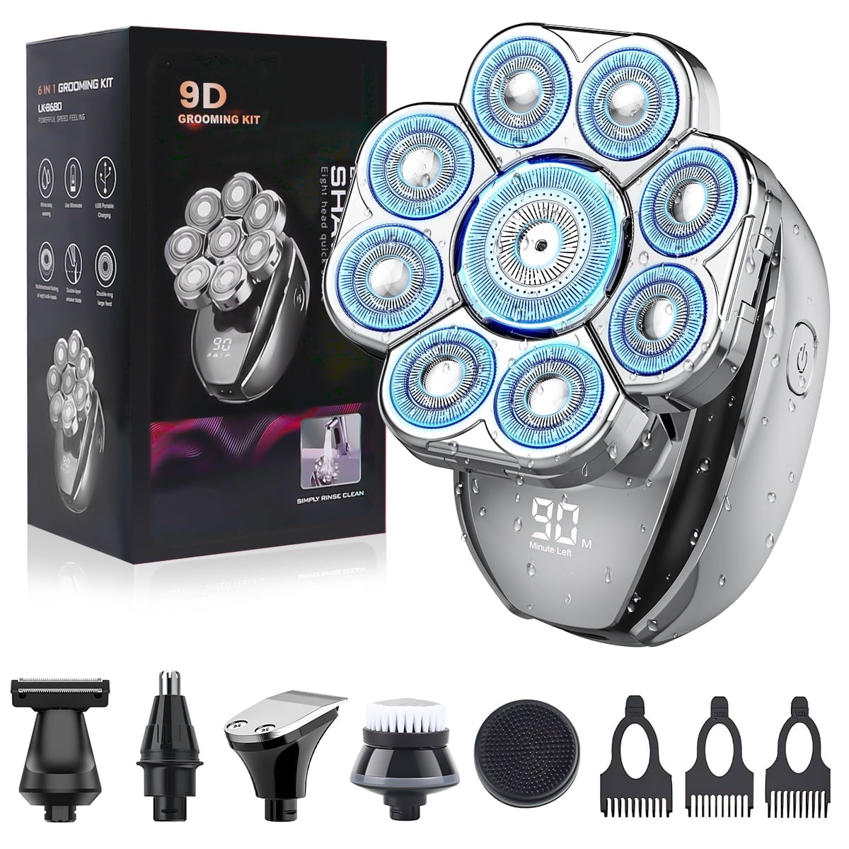 Cshidworld 9D Electric Razor, Skull Shaver and Head Shaver, 6-in-1 ...