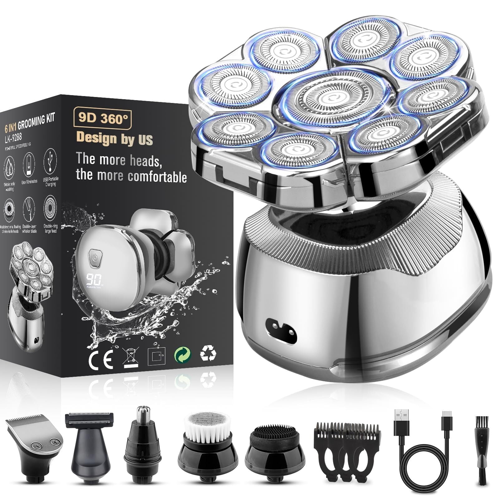 Vislone 9D Head Shavers for Bald Men, 6 in 1 Magnetic Electric Razor ...