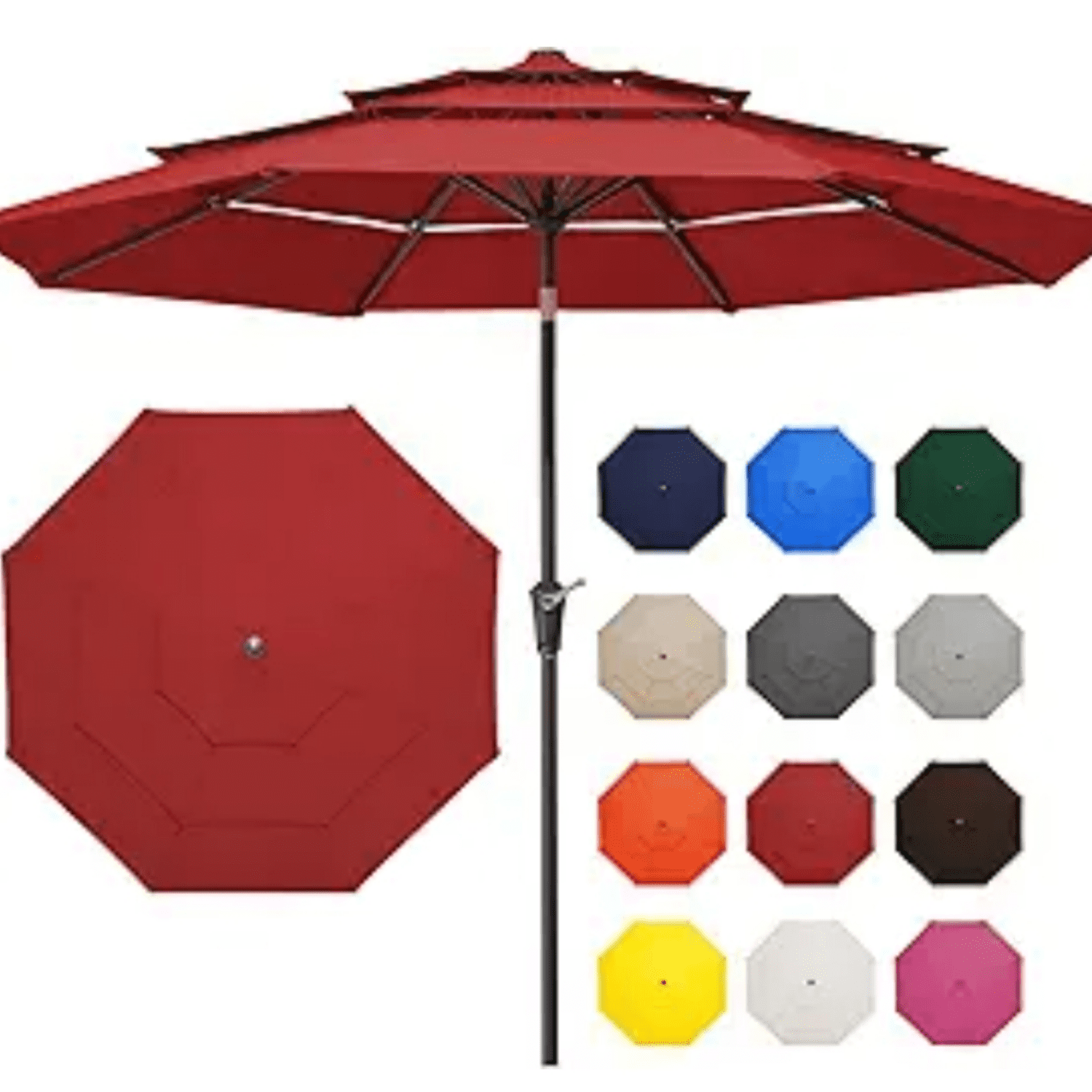 9FT 3 Tier Patio Umbrella Outdoor Market Umbrella Table Umbrellas with ...