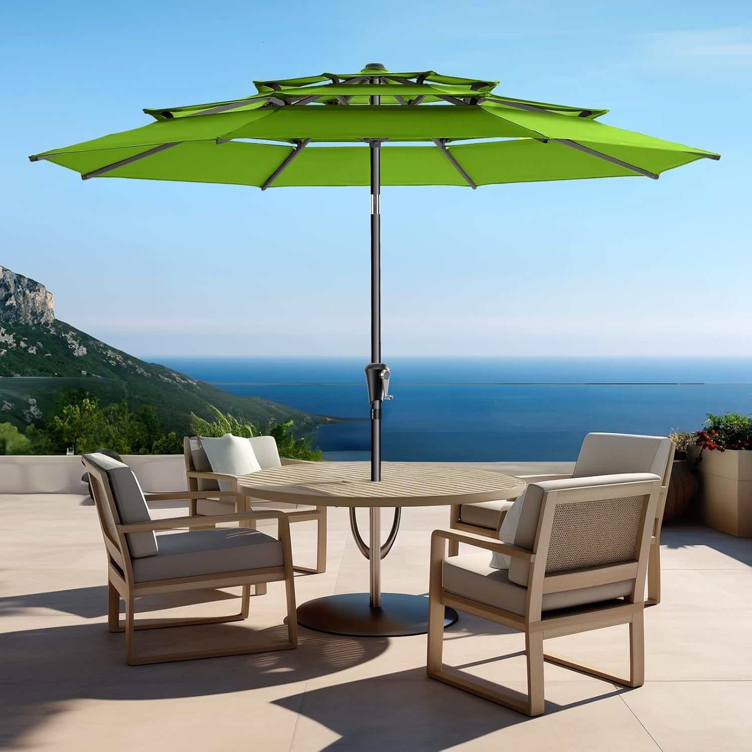 9FT 3-Tiers Outdoor Patio Umbrella with Push Button Tilt and Crank,Vented Outdoor Commercial ...
