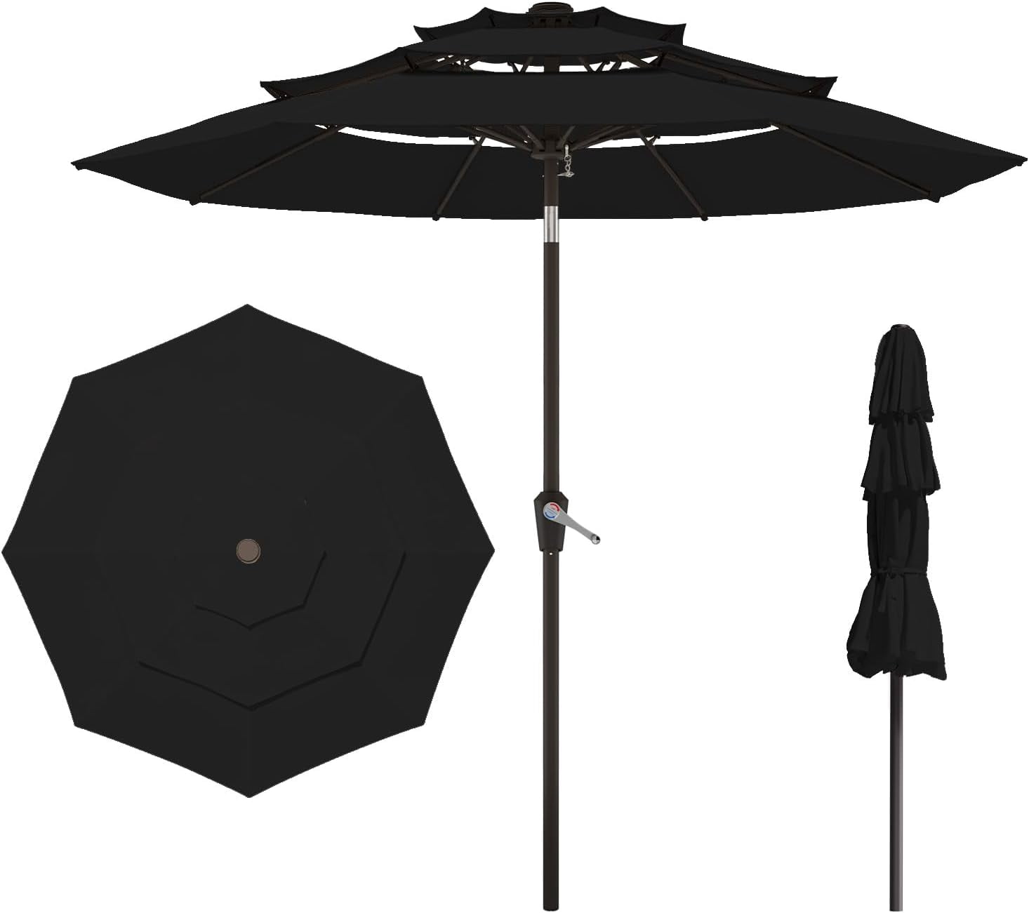 9FT 3 Tiers Patio Umbrella with Push Button Tilt/Crank, Outdoor Market ...