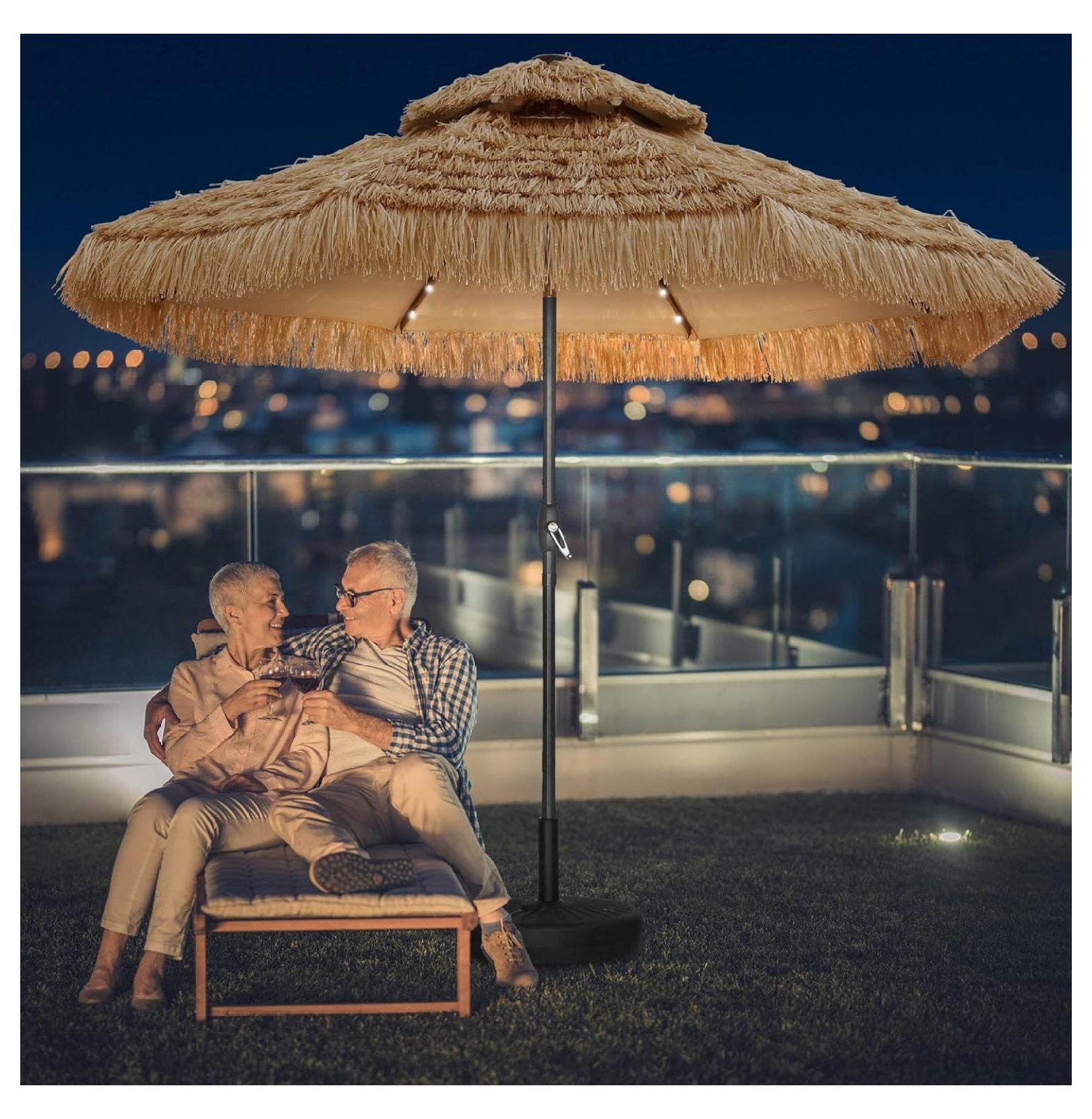 9FT 32 LED Hula Thatched Tiki Umbrella - Hawaiian Beach & Patio ...