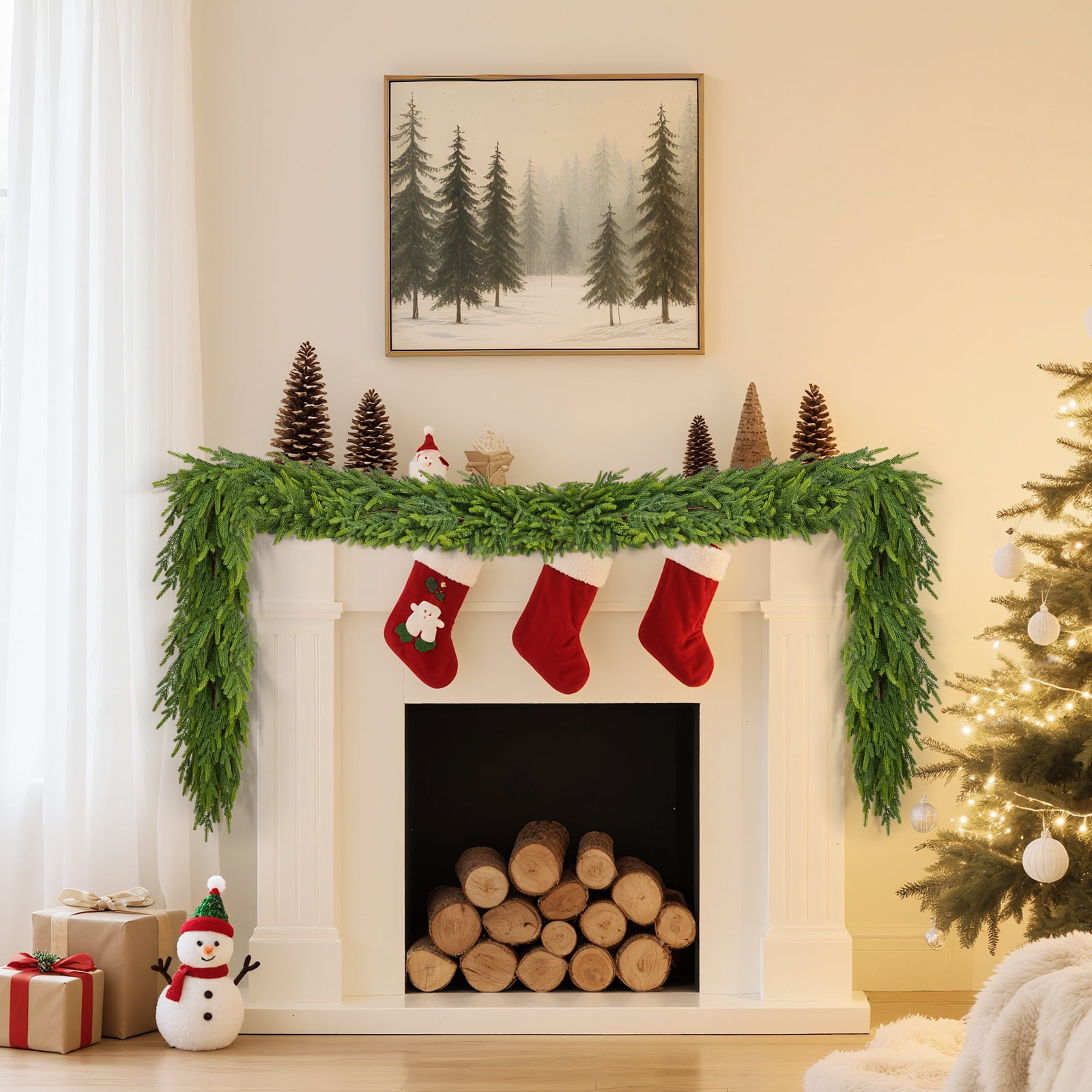 9FT Artificial Christmas Garland for Mantle, Real Touch Norfolk Pine ...