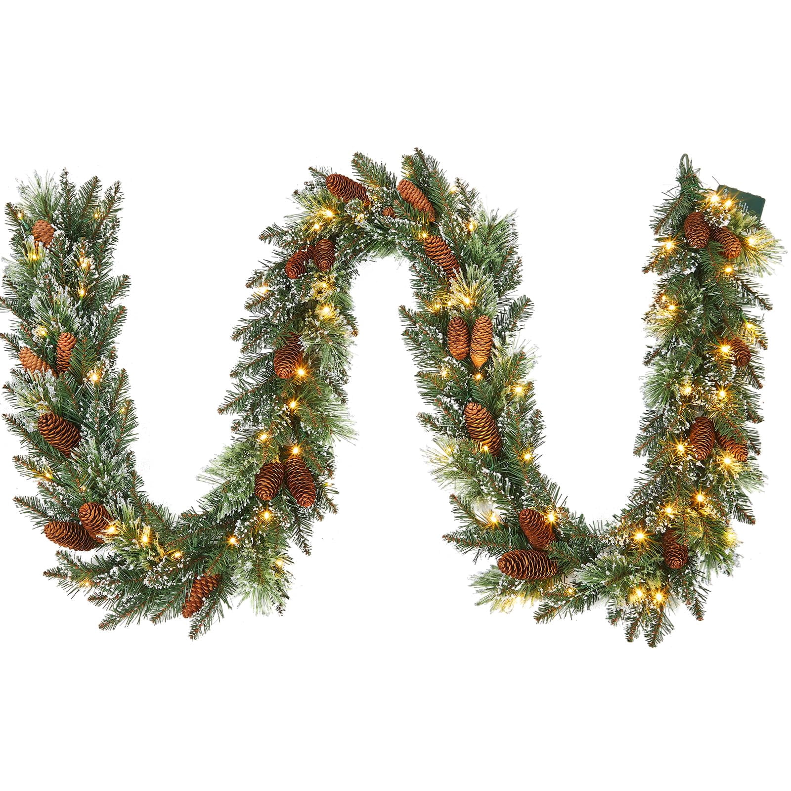9FT Battery Operated Christmas Garland with Warm LED Lights, Prelit ...