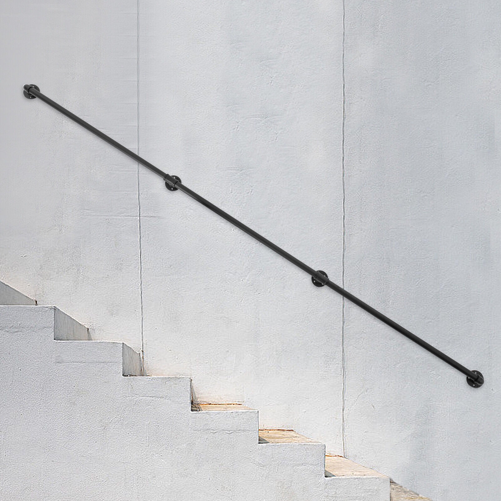 9FT Black Pipe Stair Handrail Staircase Handrail Metal for Wall Mount 3 ...
