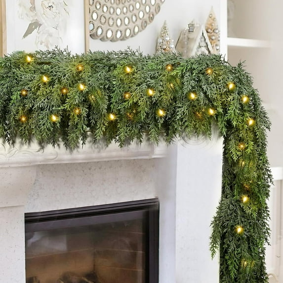9FT Christmas Garland, Real Touch Soft & Thickness Winter Cedar Garland ...