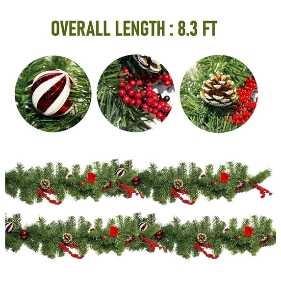 9FT Christmas Garland with Lights, Battery Operated Prelit Greenery ...