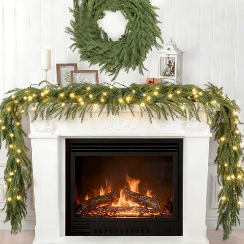 9FT Christmas Garlands Norfolk Pine Garland, Real Touch Artificial ...