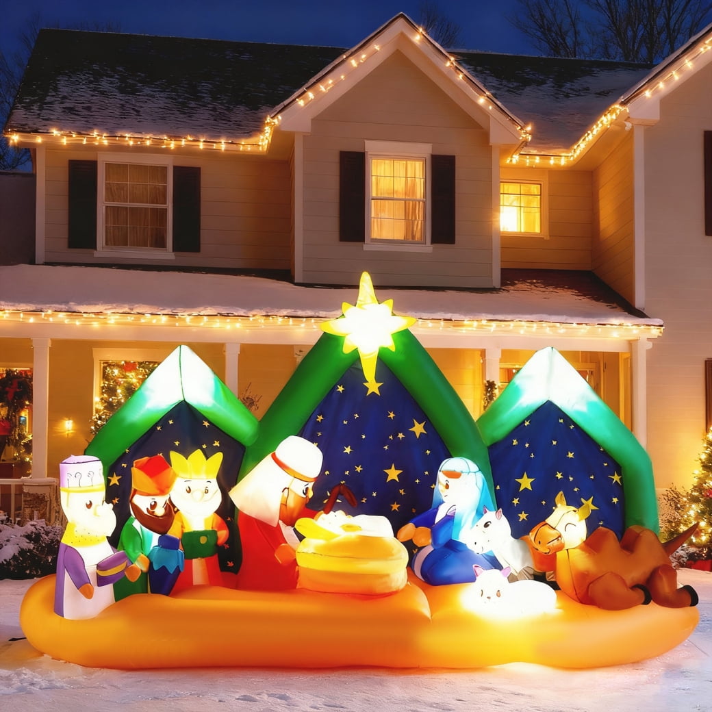 9FT Christmas Inflatable Nativity Scene, Inflatable Outdoor Holiday ...