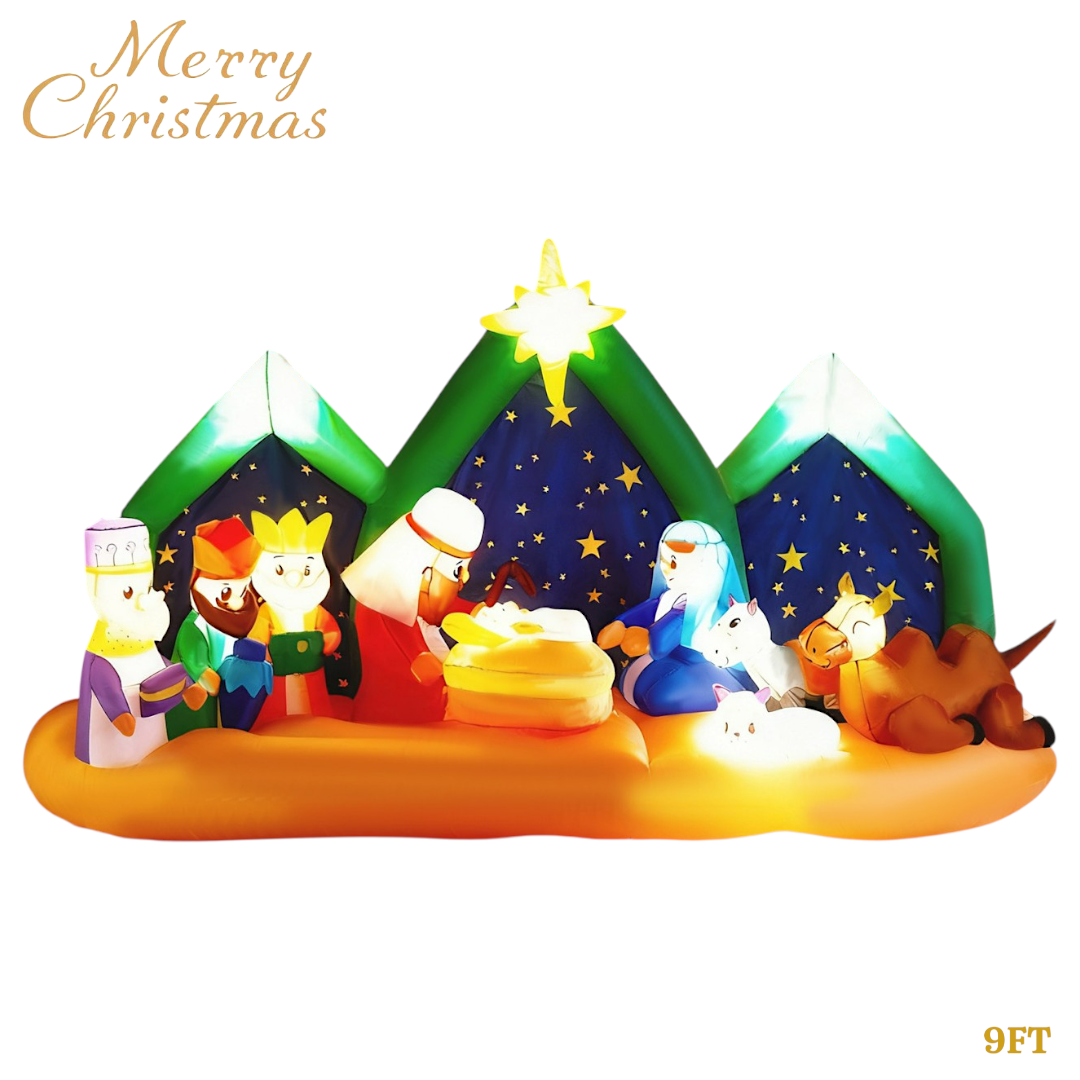 9FT Christmas Inflatables Nativity Scene Outdoor Decorations, Giant ...