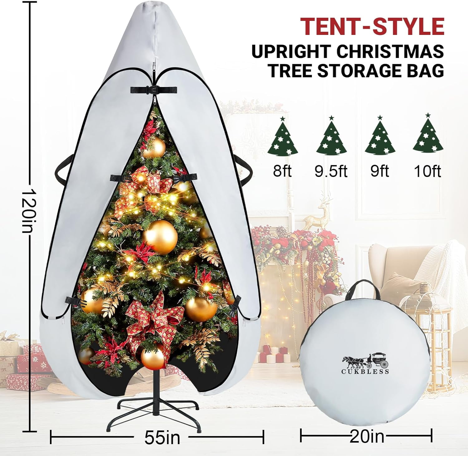 9FT Christmas Tree Covers for Upright Sacks Storag,Waterproof Standing ...