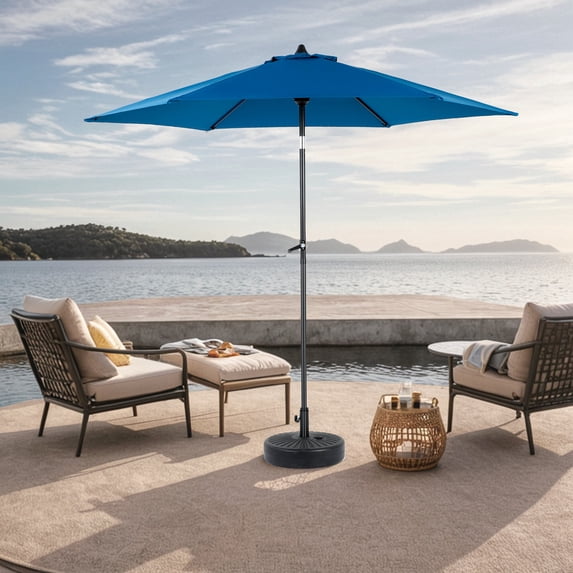 9FT Dark Blue Outdoor Patio Umbrella with Crank & Tilt, 6-Rib Steel ...