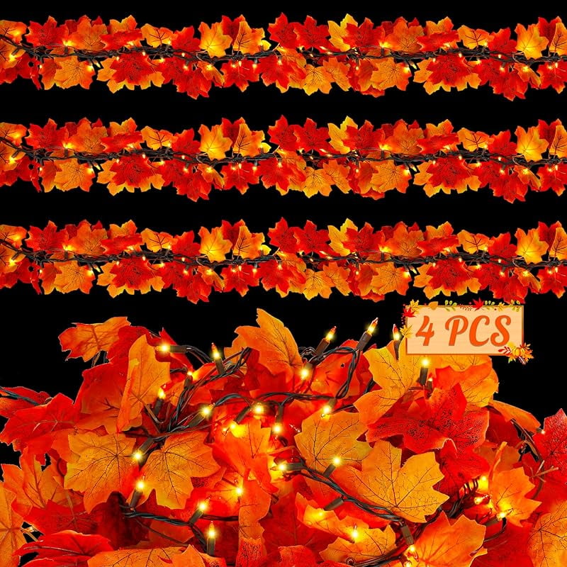 9FT Fall Decor Fall Decorations for Home, 50 Orange Bulbs Plug in Fall ...