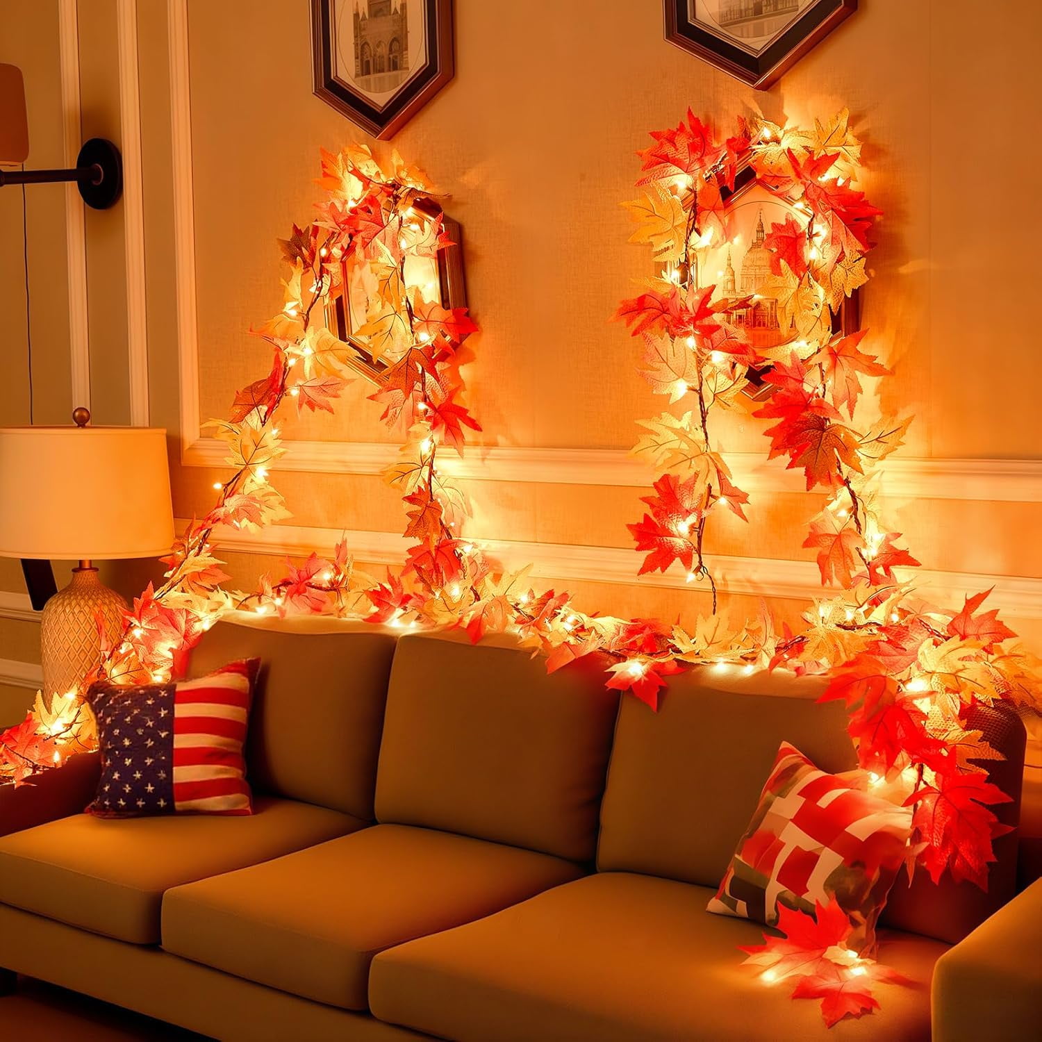 9FT Fall Decorations for Home Large Leaves Fall Garland with Lights ...