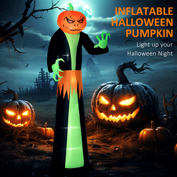 9FT Halloween Inflatable Pumpkin Ghost, 6 LED Lights, Waterproof ...