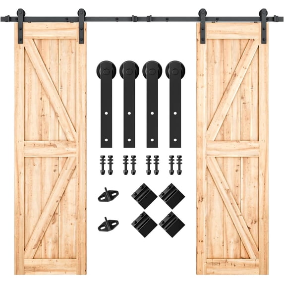 9FT Heavy Duty Double Door Sliding Barn Kit,ly and Quietly-Easy to ...