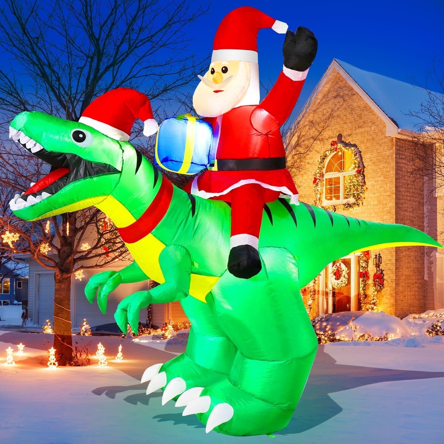 9FT Long Christmas Inflatables Decorations with LED Lights Santa Ride ...