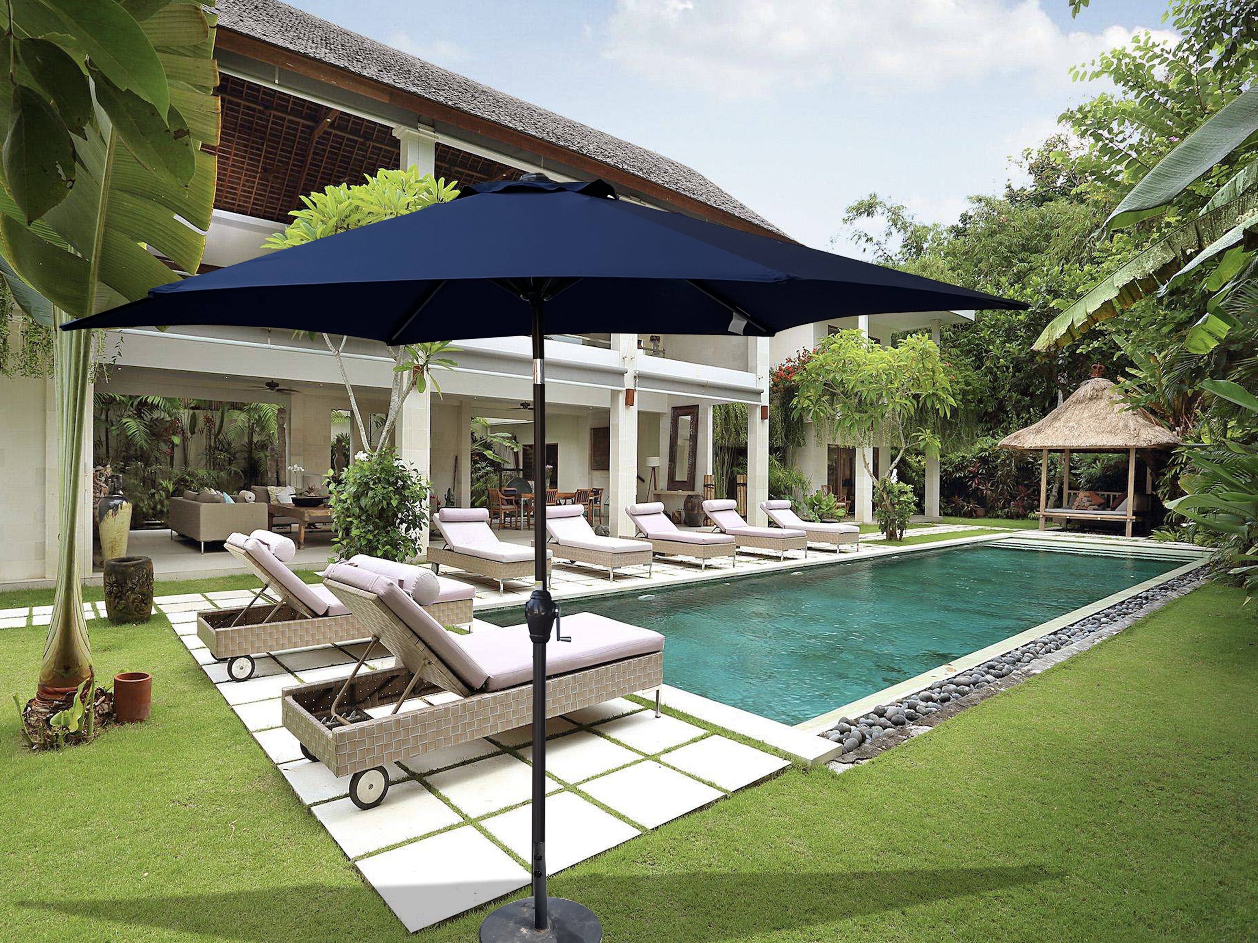 9FT Navy Blue Patio Umbrella – Sturdy Outdoor Umbrella with Push Button ...
