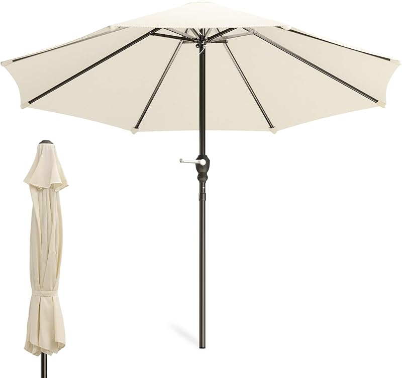 9FT Outdoor Market Patio Umbrella, Large Waterproof Sun Umbrella with ...