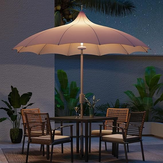 9FT Outdoor Pagoda Patio Umbrella with Lights, Patio Table Market ...