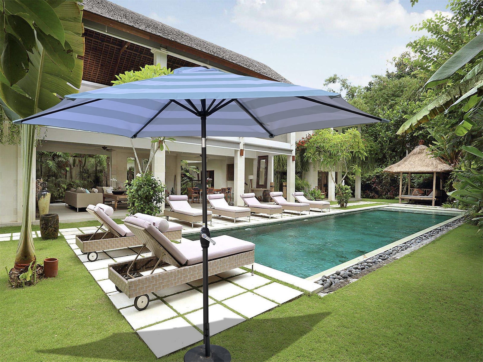 9FT Outdoor Patio Umbrella, Outdoor Table Umbrella with Crank and Push ...