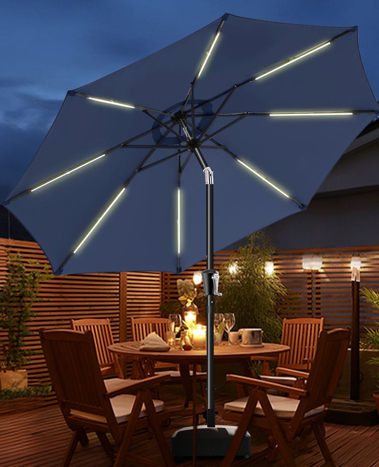 HOMSHADE 9ft Patio Umbrella with Solar LED Lights, UV Protection Fabric ...