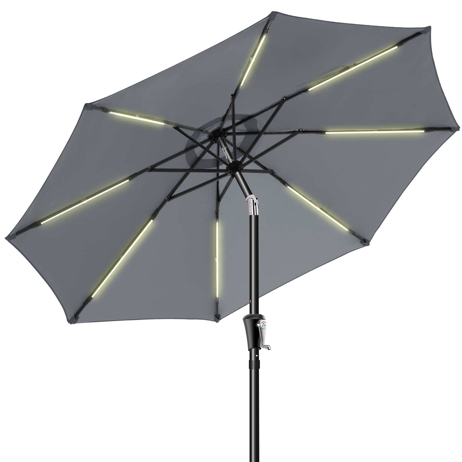 9FT Outdoor Solar LED Lighted Patio Umbrella with 8 LED Strip Lights ...