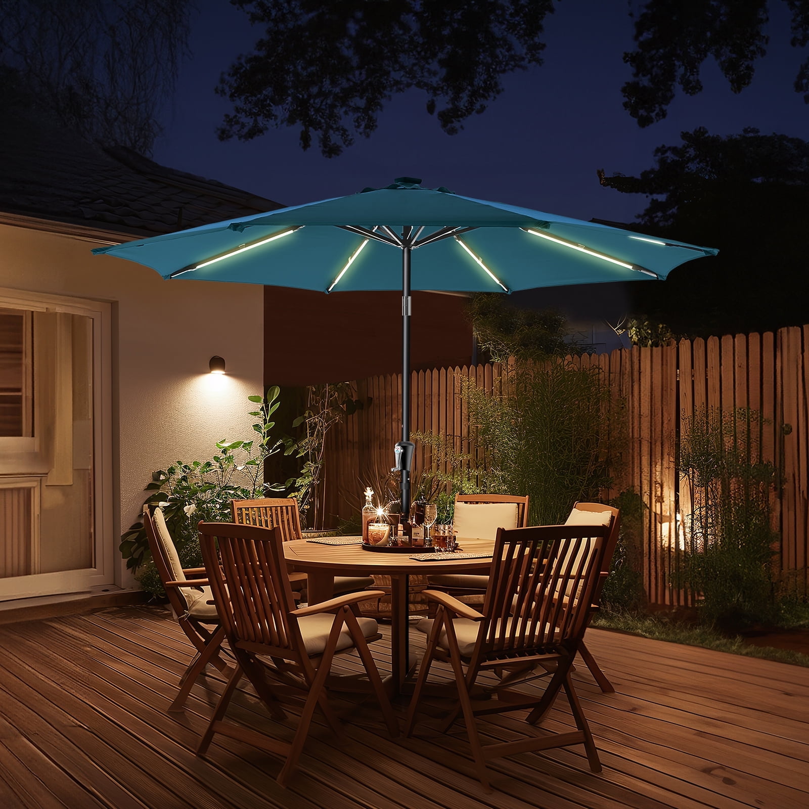 9FT Outdoor Solar LED Lighted Patio Umbrella with 8 LED Strip Lights ...