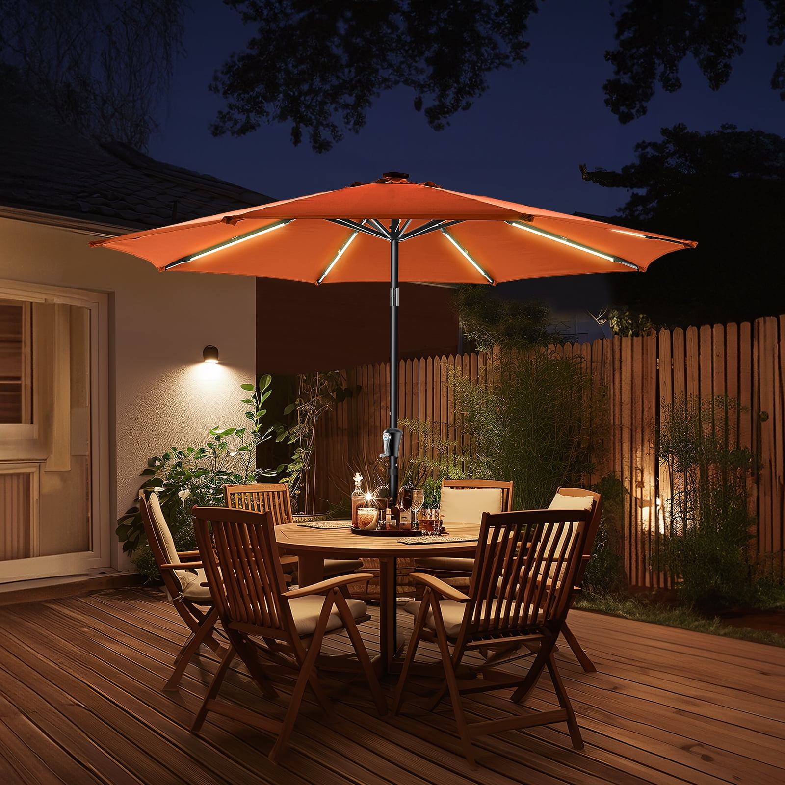 9FT Outdoor Solar LED Lighted Patio Umbrella with 8 LED Strip Lights ...