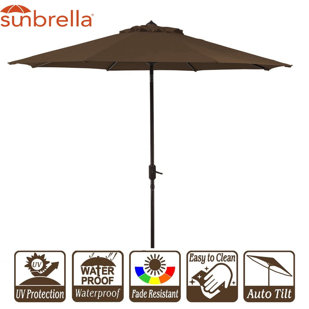 9FT Patio Umbrella with Crank, Auto Tilt, UPF 50+ Sun Protection, Non ...