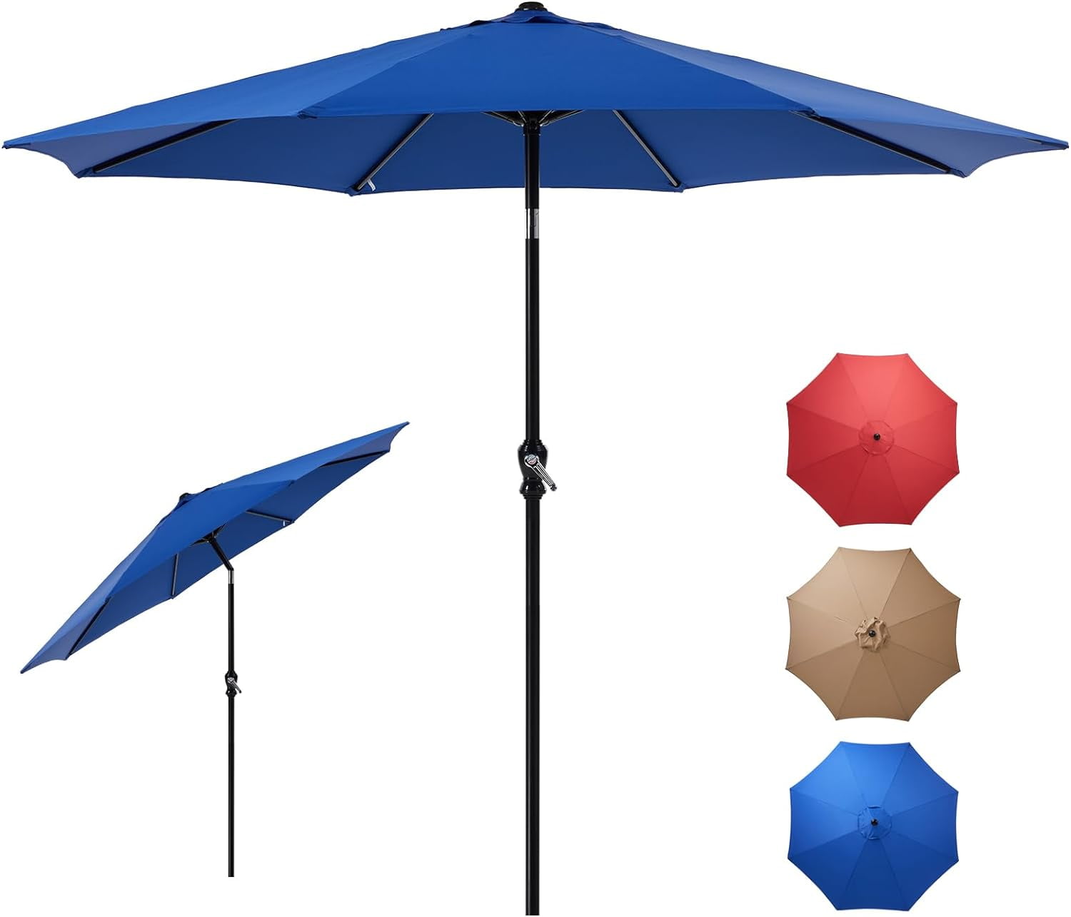 9FT Patio Umbrella for Beach, Push Button Tilt and Crank, 8 Sturdy Rib ...