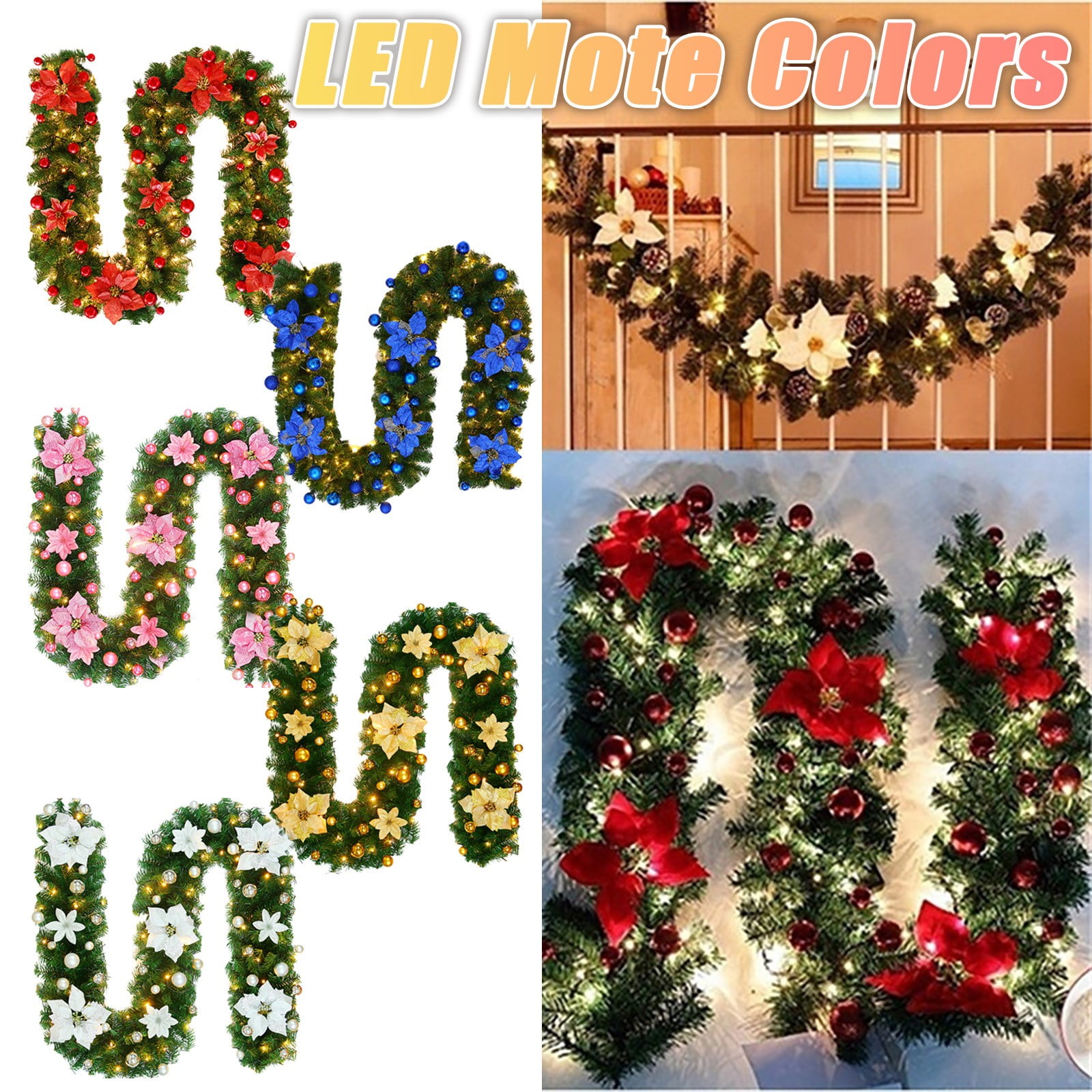 9FT Pre-Lit Artificial Christmas Garland, Battery Operated Garland with ...