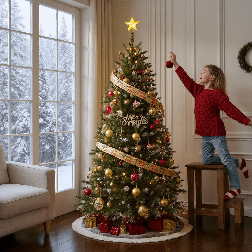 9FT Pre-Lit Christmas Tree, Artificial Christmas Pine Tree with White ...