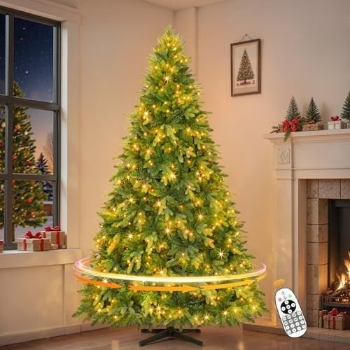 9FT Pre-Lit Rotating Artificial Christmas Tree, Deluxe Green PE & PVC ...