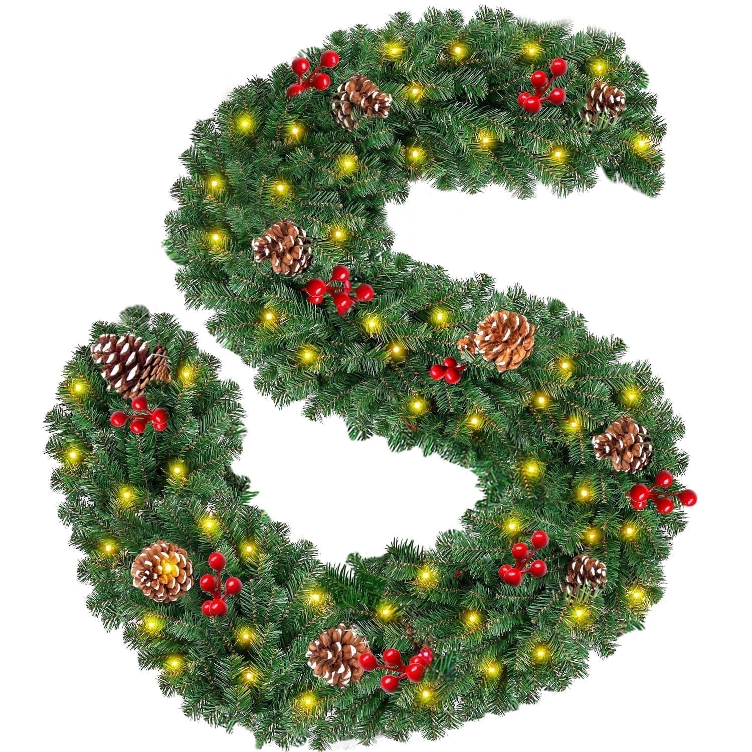 iFanze 9FT Pre-lit Xmas Garland with 50 LED Lights, Battery Operated ...