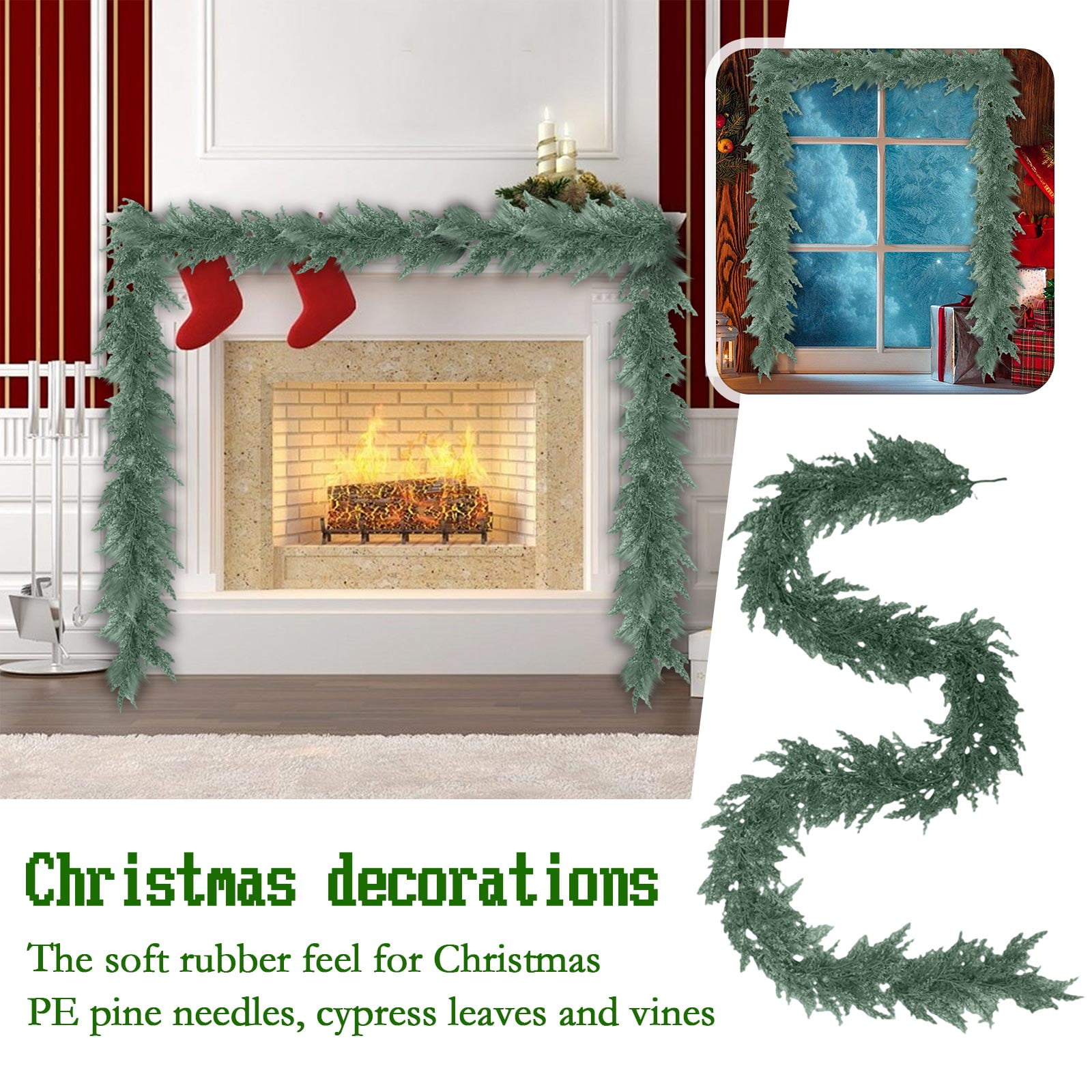 9FT Pre-lit Pine Christmas Garland, 120-Cluster LED Lighted Garland ...