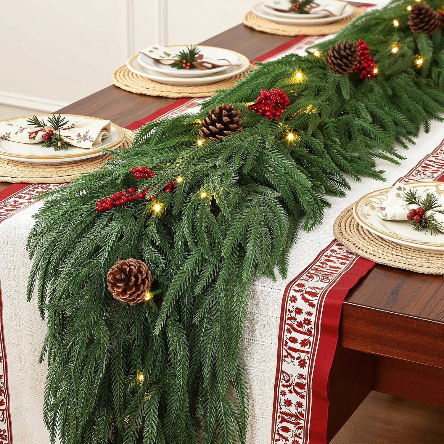 9FT Prelit Christmas Garland, Realistic Green Norfolk Pine Garland with ...