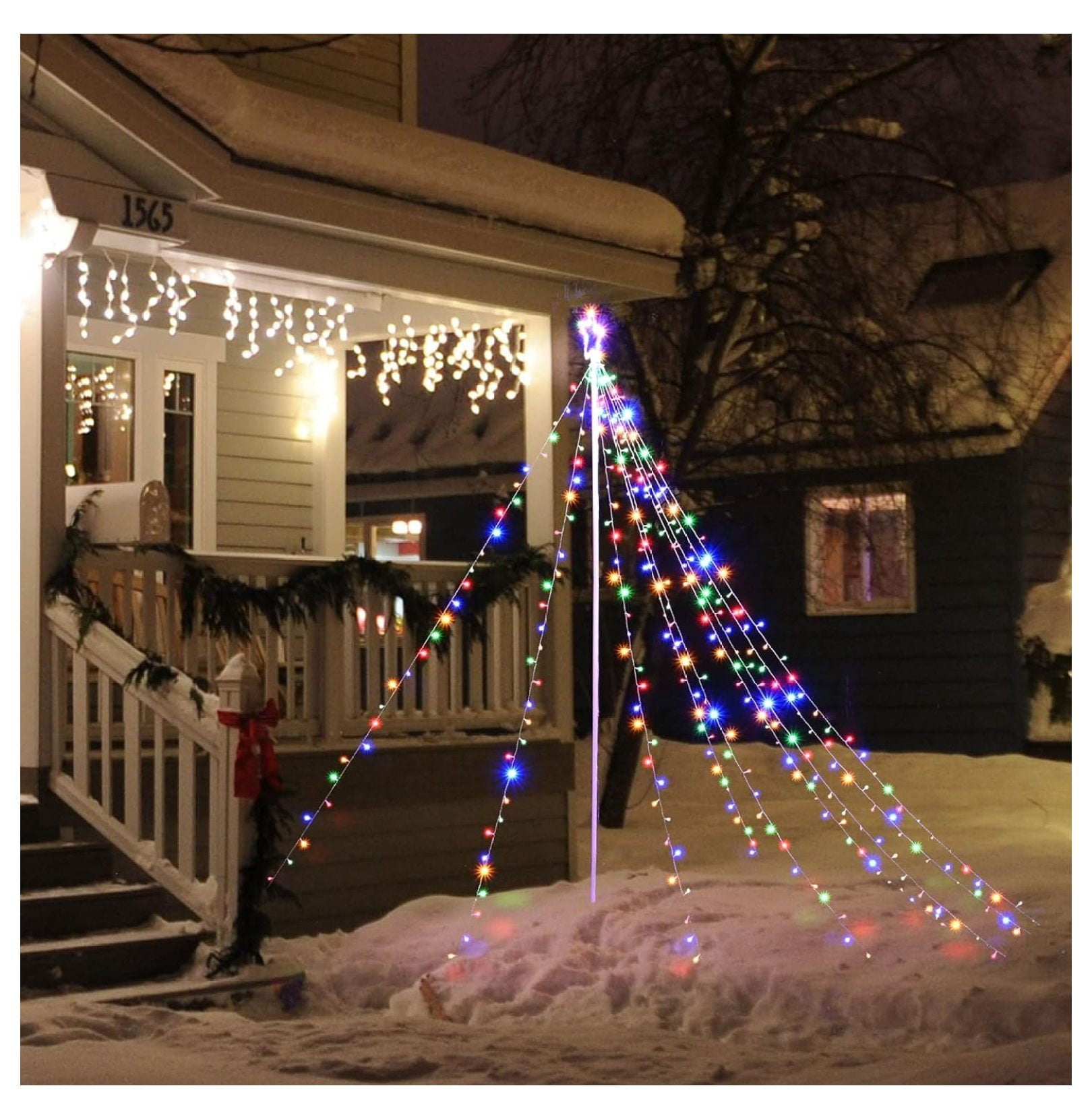 9FT RGBY LED Waterfall Cone Tree Light with Star Finial 9 Strings 240 ...
