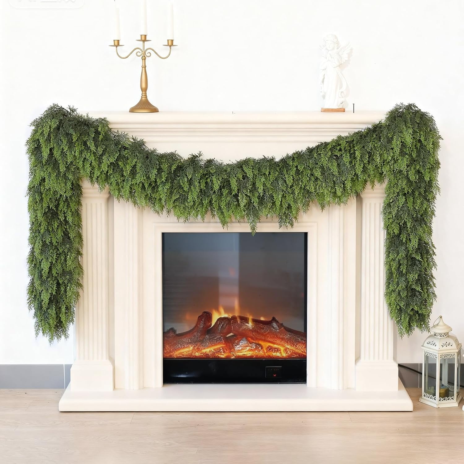 9FT Real Touch Cedar Garland for Fireplace - Artificial Christmas ...